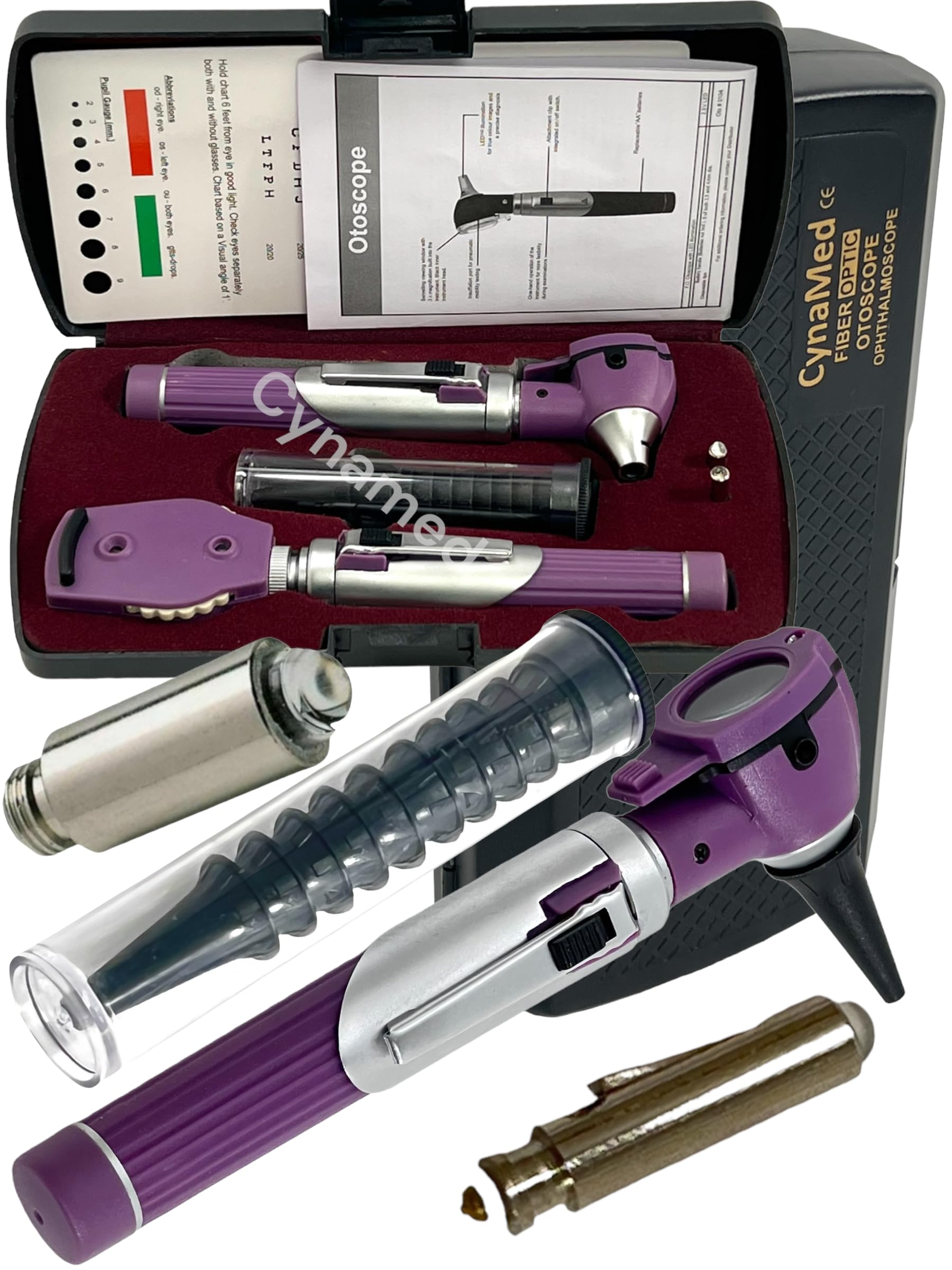 Premium Double Handle Otoscope Set -Otoscope/Great for School -Cynamed (PURPLE)