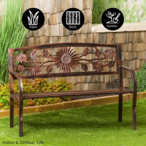 Plow & Hearth Weatherproof Outdoor Bench | Holds Up to 300 lbs | Garden Patio Porch Park Deck | Metal | Bronze