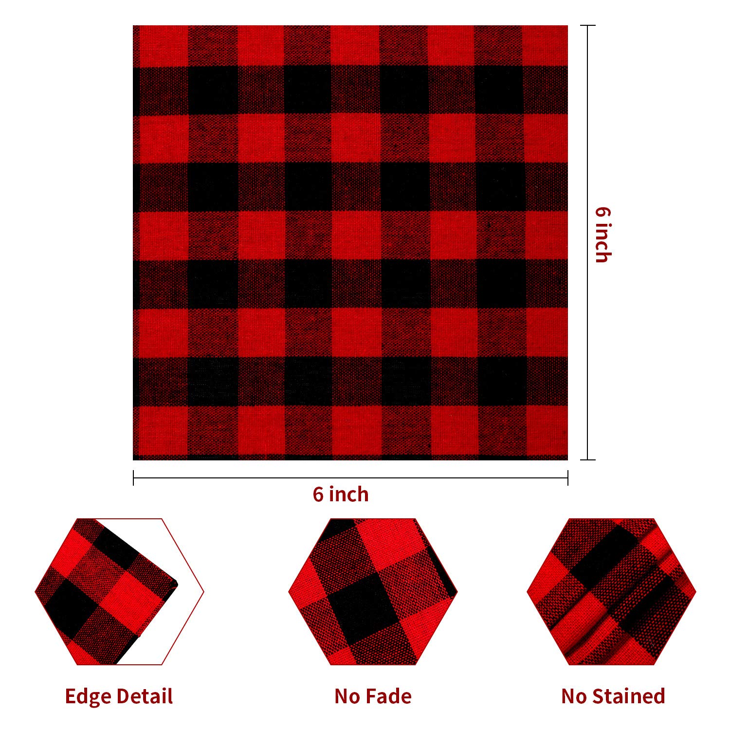 48 Pieces Christmas Fabric Bundle Squares 6 Inch Red and Black Buffalo Plaid Christmas Fabric Black and White Quilting Fabric Squares Precut Fat Quarter Patchwork for Christmas Sewing DIY Craft