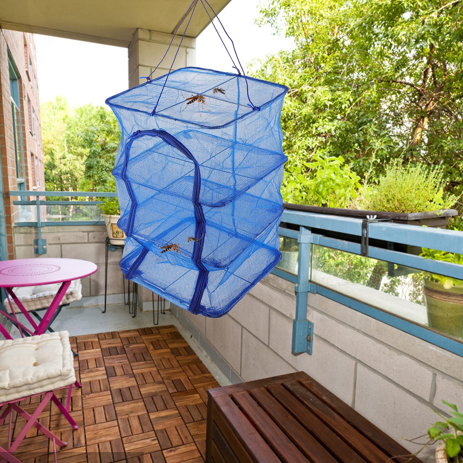 BESPORTBLE Drying Rack 4 Layers Folding Hanging Mesh Dryer for Shrimp Fish Fruit Vegetables, 66X50X50cm with Buckle