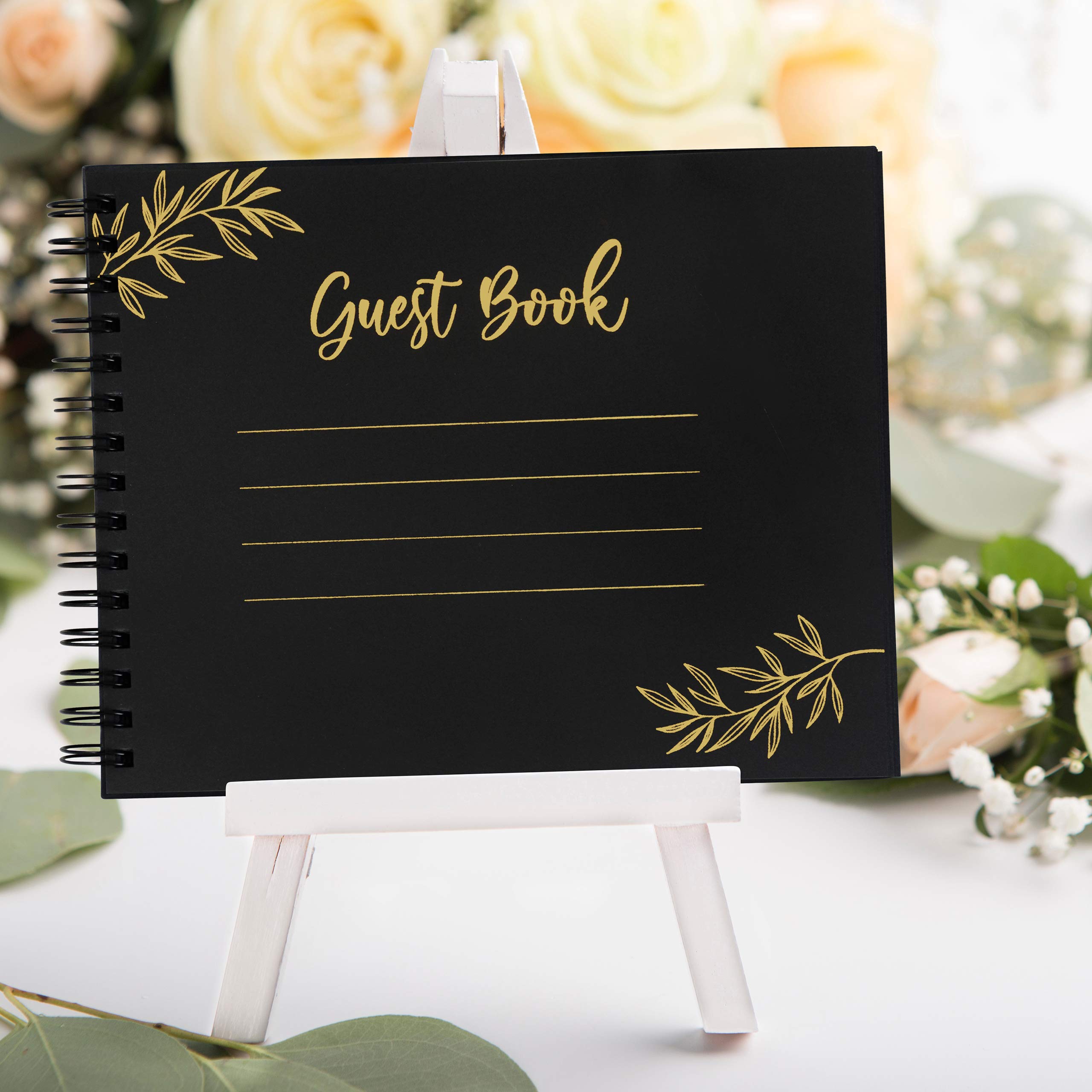 Wedding Guest Book for Polaroid Pictures 80 Black Blank Pages (40 Sheets) Photo Guestbook 8x10 inch Spiral Hardcover Book –Sign in Album Bridal Shower Baby Shower Funeral Christmas Airbnb