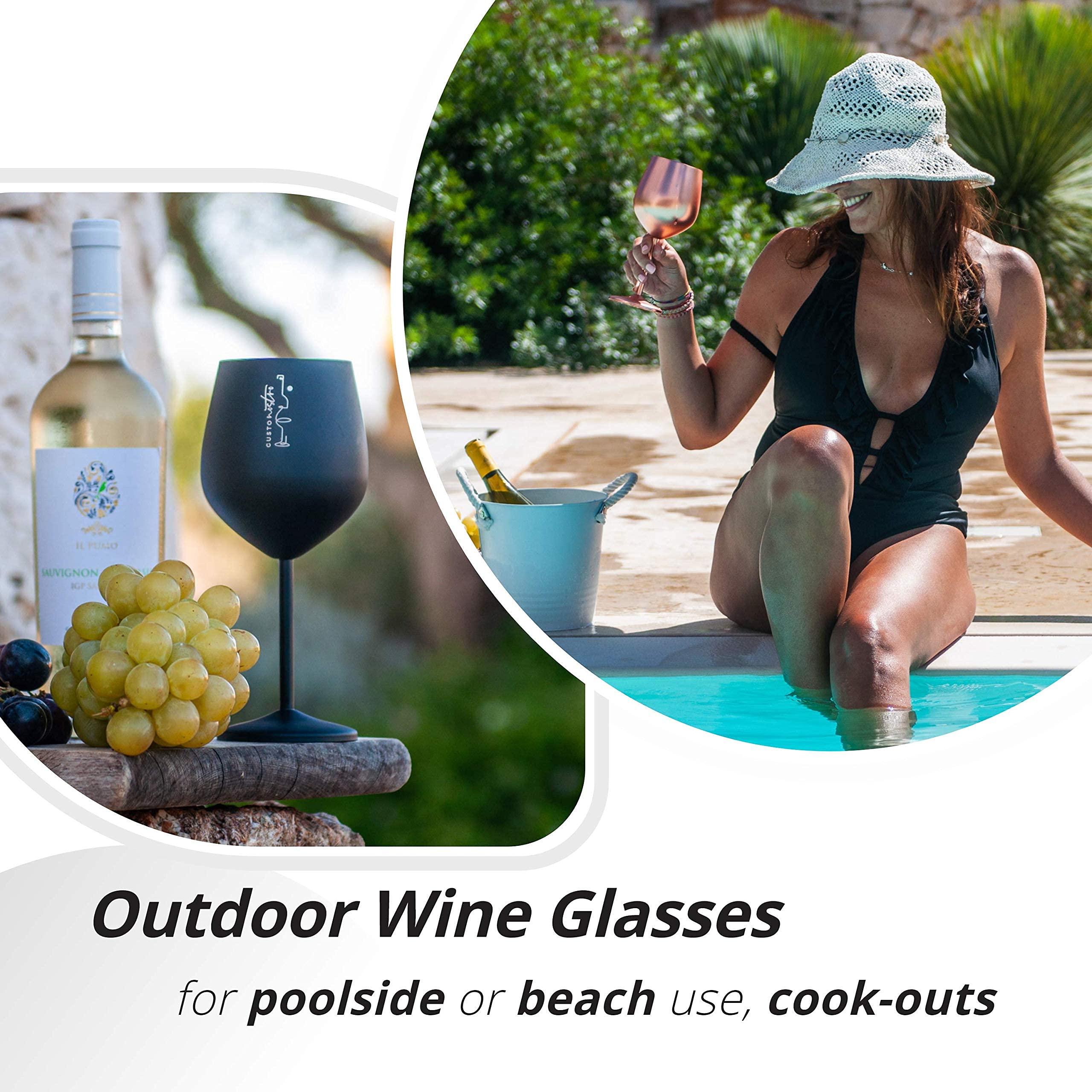 Gusto Nostro Stainless Steel Wine Glass - 18 oz - Unbreakable Black Wine Glasses for Travel, Camping and Pool - Fancy, Unique and Cool Portable Metal Wine Glass for Outdoor Events, Picnics (Set of 2)