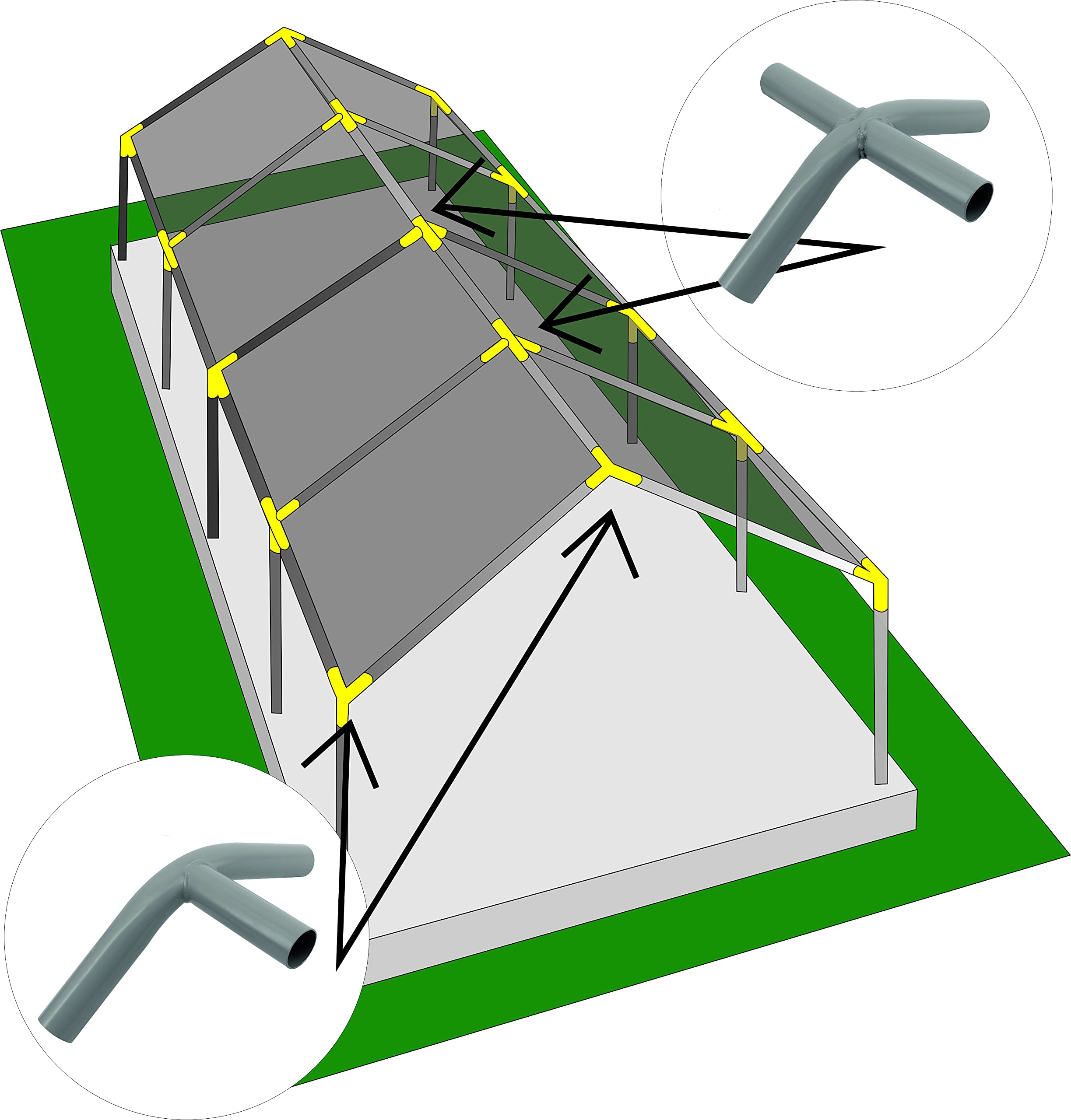 INS Import Canopy Fittings Kit 1 3/8" High Peak Frame Carport Connectors, Full Set for 6, 8, 10 Legs, Choose Size (for 10 Legs)