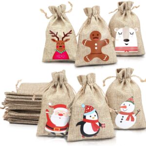 LOKIPA Christmas Jute Burlap Bags, Xmas Jute Linen Burlap Drawstring Gift Treat Candy Bag for Xmas Favors (24)…