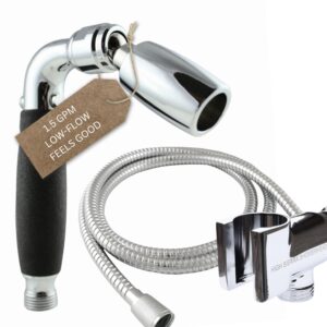 high sierra showerheads® - handheld rv shower head with hose and on off switch (plumbing code compliant) - solid metal – includes 72” metal hose with silicone inner tube and holder - 1.5 gpm - chrome