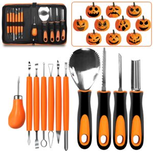 yaomaisi halloween adult and children pumpkin carving kit carving knife upgraded edition 12 pieces of professional stainless steel pumpkin carving tool belt handbag