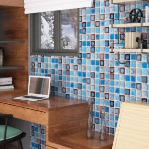 Livelynine Waterproof Wallpaper for Bathroom Shower Wall Decorative Contact Paper Self Adhesive for Furniture Stickers Kitchen Backsplash Tiles Peel and Stick Counter Removable Blue Mosaic 15.8"x78.8"