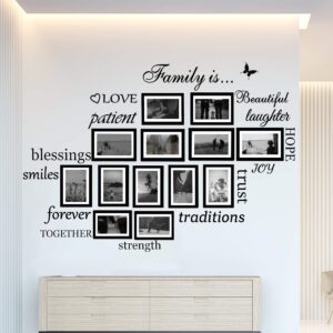 World of Wall Decal Family Wall Decals Set of 14 Family Words Quotes Vinyl Stickers Picture Frame Wall Decoration DIY Family Room Art Decoration Matte Black (The Photo Frames are not Included)