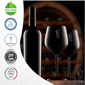 Gusto Nostro Stainless Steel Wine Glass - 18 oz - Unbreakable Black Wine Glasses for Travel, Camping and Pool - Fancy, Unique and Cool Portable Metal Wine Glass for Outdoor Events, Picnics (Set of 2)