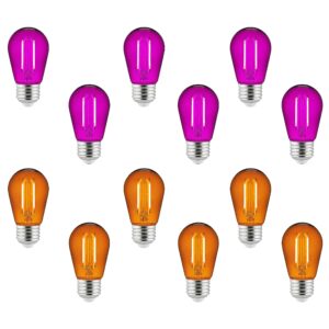 sunlite 41523 led decorative 2 watt halloween value pack, 120 volt e26 medium base, dimmable, ul listed, orange and purple 12 pack