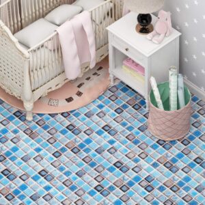 Livelynine Waterproof Wallpaper for Bathroom Shower Wall Decorative Contact Paper Self Adhesive for Furniture Stickers Kitchen Backsplash Tiles Peel and Stick Counter Removable Blue Mosaic 15.8"x78.8"