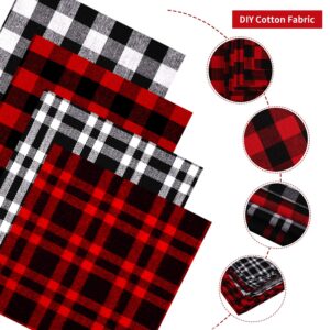 48 Pieces Christmas Fabric Bundle Squares 6 Inch Red and Black Buffalo Plaid Christmas Fabric Black and White Quilting Fabric Squares Precut Fat Quarter Patchwork for Christmas Sewing DIY Craft