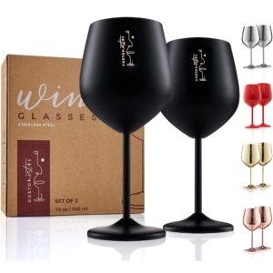 gusto nostro stainless steel wine glass - 18 oz - unbreakable black wine glasses for travel, camping and pool - fancy, unique and cool portable metal wine glass for outdoor events, picnics (set of 2)