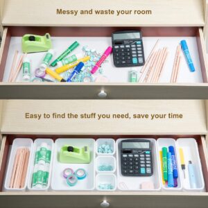 BYCY 18 Pcs White Drawer Organizers Trays Set Drawer Dividers for Kitchen Office Bathroom, Interlocking Bin Pack (18 Pieces)