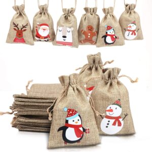 lokipa christmas jute burlap bags, xmas jute linen burlap drawstring gift treat candy bag for xmas favors (24)…