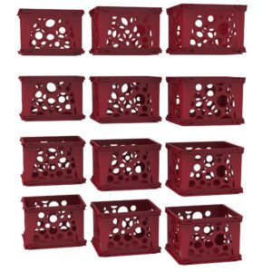 storex mini crates – stackable small storage crates for desktop organization, 9 x 7.75 x 6 inches, school red, 12-pack (61593u12s)