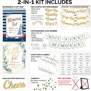 PRESTIGE Mimosa Bar Kit | Bubbly Brunch Decorations w/Greenery Mimosa Bar Sign & Gold Banners. Classy Bridal Shower Decorations, Momosa Bar Baby Shower Supplies, Rustic Birthday Party Brunch Decor Set