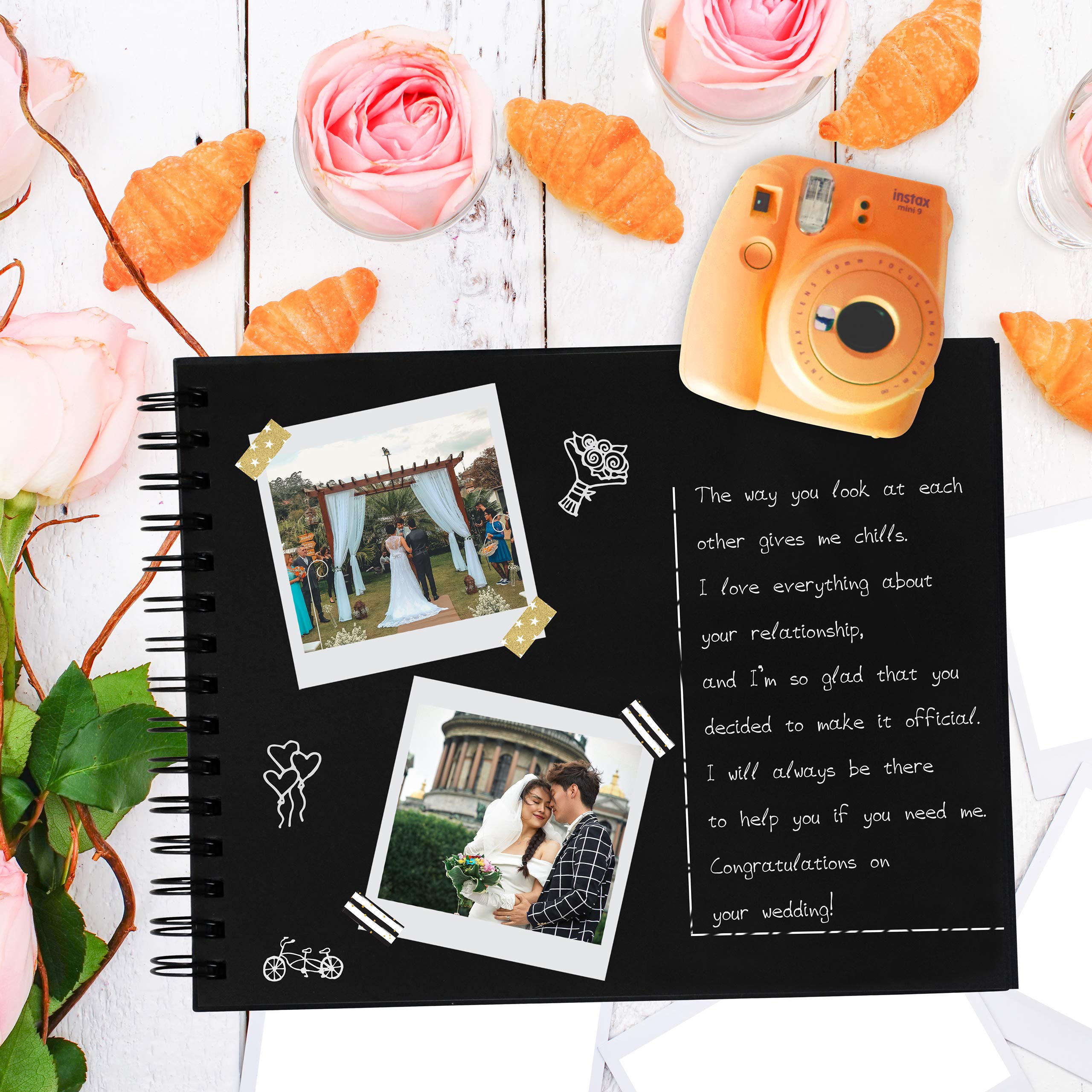 Wedding Guest Book for Polaroid Pictures 80 Black Blank Pages (40 Sheets) Photo Guestbook 8x10 inch Spiral Hardcover Book –Sign in Album Bridal Shower Baby Shower Funeral Christmas Airbnb