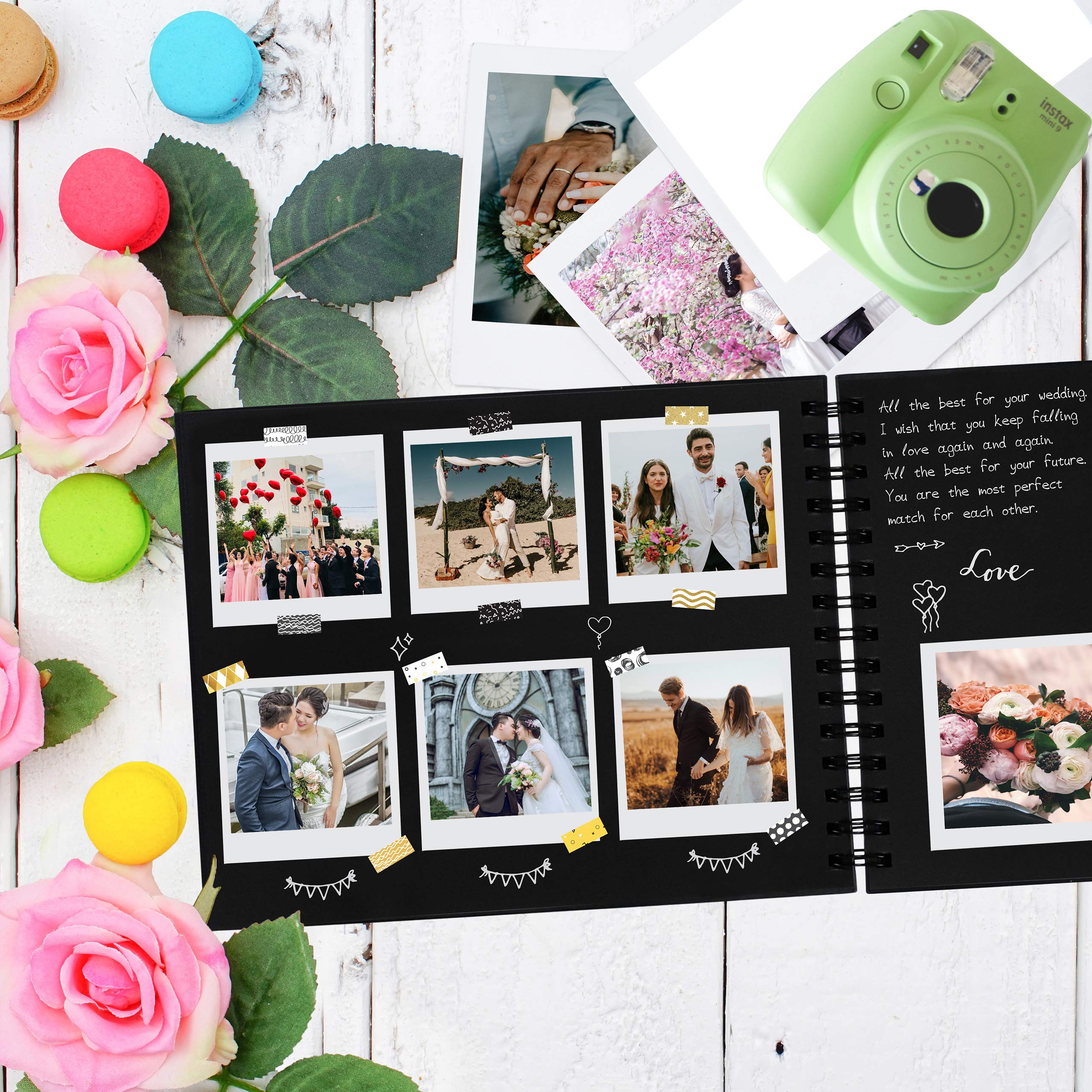 Wedding Guest Book for Polaroid Pictures 80 Black Blank Pages (40 Sheets) Photo Guestbook 8x10 inch Spiral Hardcover Book –Sign in Album Bridal Shower Baby Shower Funeral Christmas Airbnb