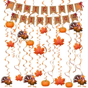 joyin thanksgiving banner friendsgiving garland party decoration set including 2 banner hanging garland, 6 foil swirls with decorative hanging cutouts for thanksgiving holiday decor