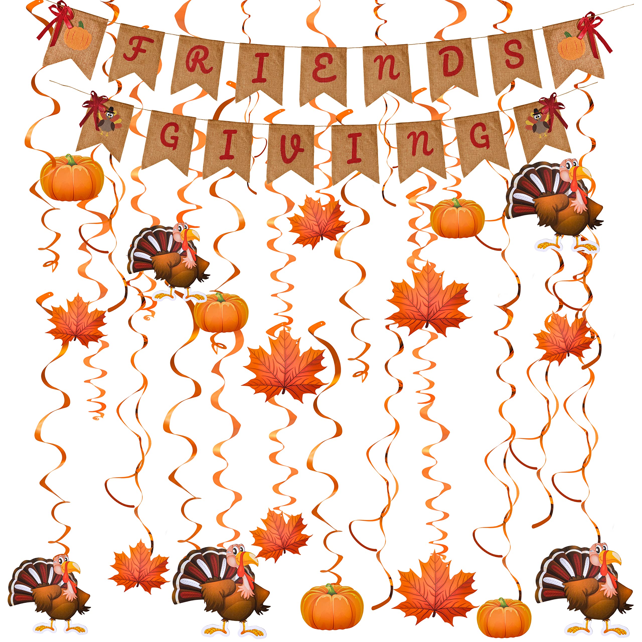 JOYIN Thanksgiving Banner Friendsgiving Garland Party Decoration Set Including 2 Banner Hanging Garland, 6 Foil Swirls with Decorative Hanging Cutouts for Thanksgiving Holiday Decor