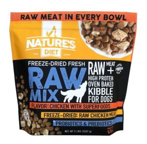 nature's diet raw mix kibble with freeze-dried chicken, superfoods and probiotics