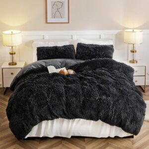 dreamcountry plush fluffy duvet cover oeko-tex certified luxury ultra soft shaggy crystal velvet bedding comforter set 3 pieces(1 duvet cover + 2 pillow shams) zipper closure(king, dark gray)