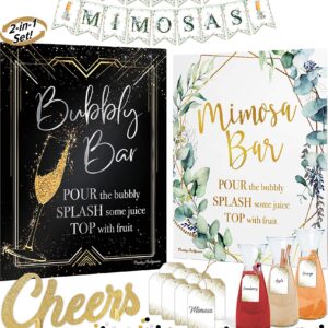 Champagne Bar Decorations Kit - Silver Gold Bubbly Bar Banner, Great Gatsby Bridal Shower Decorations Table Mimosa Sign Roaring 20s Theme Birthday Party Brunch Bachelorette New Years Eve Decor (Black)