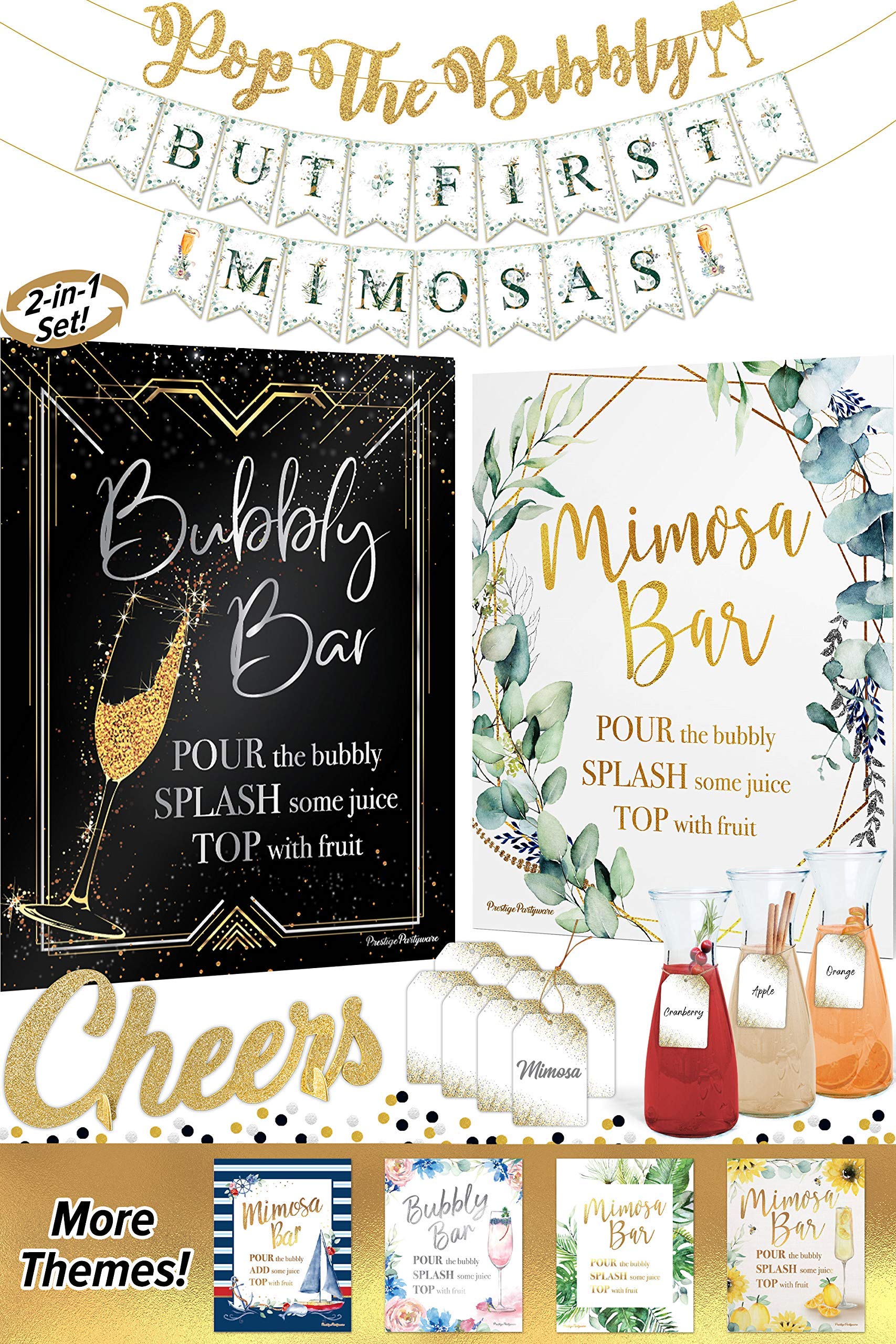 Champagne Bar Decorations Kit - Silver Gold Bubbly Bar Banner, Great Gatsby Bridal Shower Decorations Table Mimosa Sign Roaring 20s Theme Birthday Party Brunch Bachelorette New Years Eve Decor (Black)