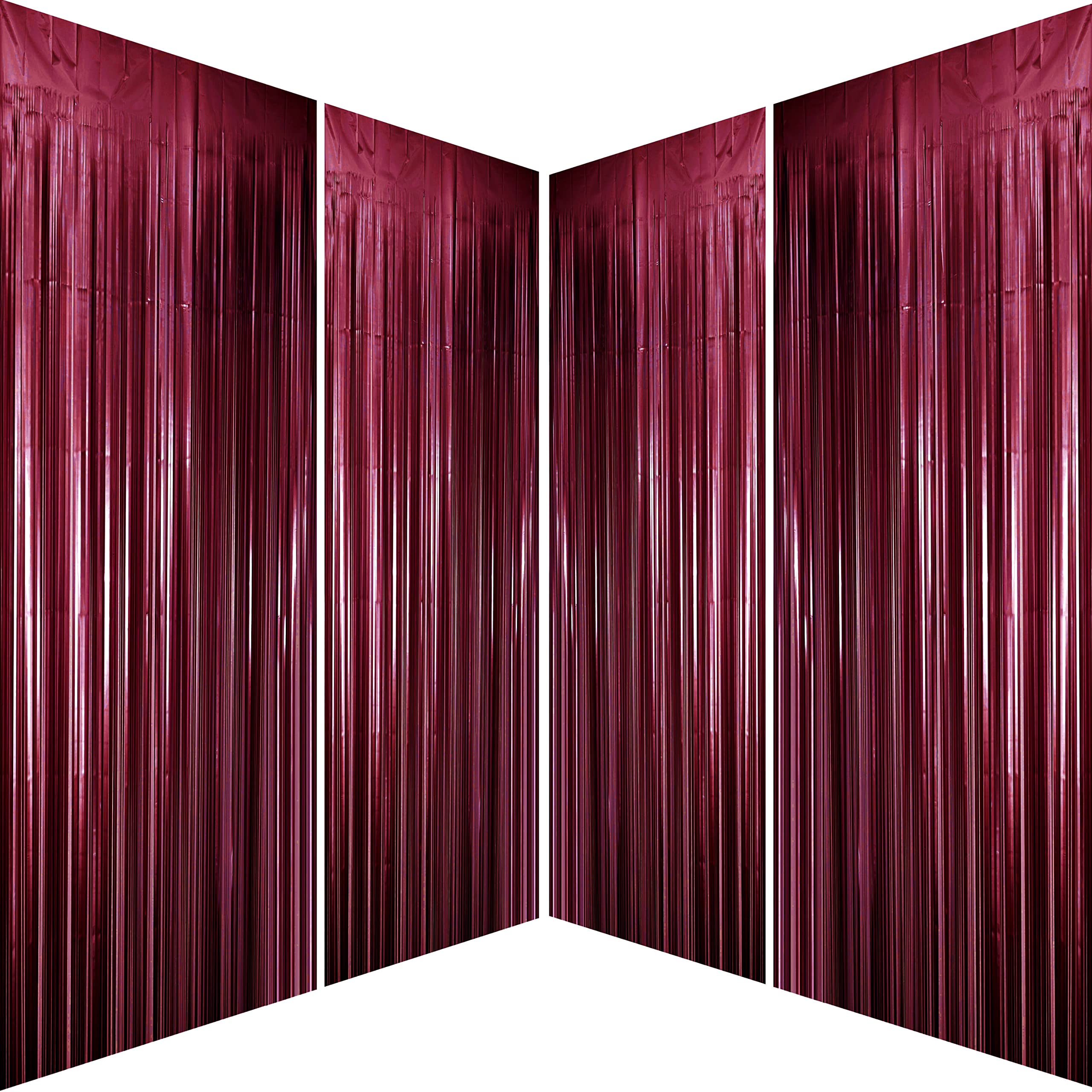 Burgundy Bachelorette Party Tinsel Foil Fringe Curtains for Wedding Anniversary Bridal Shower Happy Birthday Valentines Mothers Day Graduation Party Photo Booth Props Backdrops Decorations, 4pc