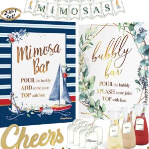 PRESTIGE Mimosa Bar Kit | Bubbly Brunch Decorations w/Greenery Mimosa Bar Sign & Gold Banners. Classy Bridal Shower Decorations, Momosa Bar Baby Shower Supplies, Rustic Birthday Party Brunch Decor Set