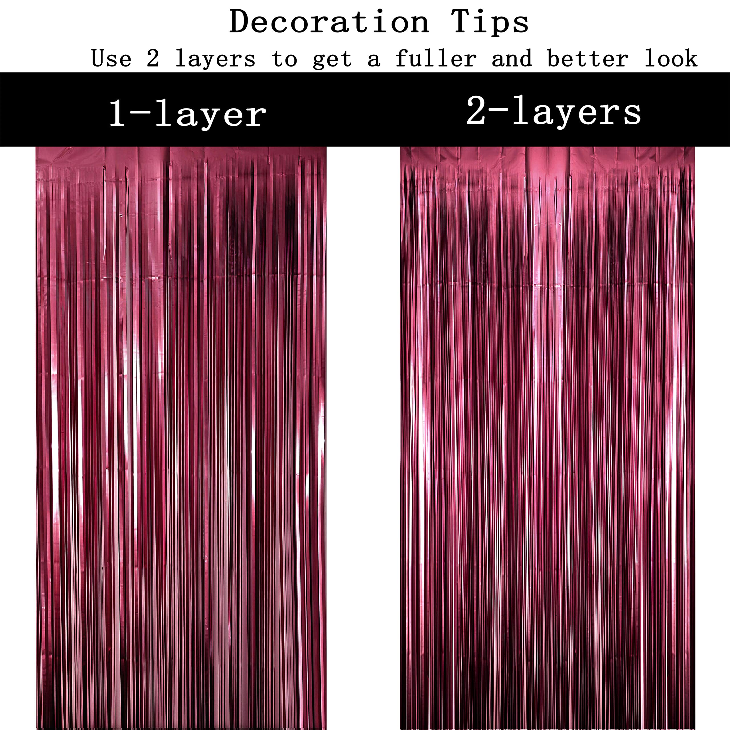 Burgundy Bachelorette Party Tinsel Foil Fringe Curtains for Wedding Anniversary Bridal Shower Happy Birthday Valentines Mothers Day Graduation Party Photo Booth Props Backdrops Decorations, 4pc