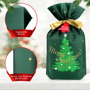 Fabric Gift Bags for Christmas Presents - 6 Pcs Christmas Bags with Drawstring, Large Christmas Gift Bags for Presents, Christmas Gift Wrap Reusable Christmas Bags for Gifts (Green Christmas Tree)