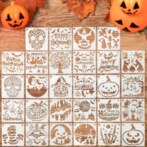 febsnow 32 pcs halloween painting stencils reusable halloween template pumpkin witch skeleton skull vampire for diy craft drawing painting spraying window glass wood airbrush walls art