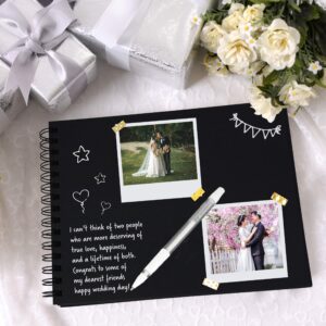 Wedding Guest Book for Polaroid Pictures 80 Black Blank Pages (40 Sheets) Photo Guestbook 8x10 inch Spiral Hardcover Book –Sign in Album Bridal Shower Baby Shower Funeral Christmas Airbnb