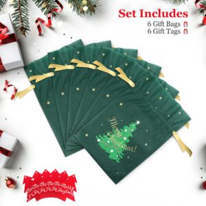 Fabric Gift Bags for Christmas Presents - 6 Pcs Christmas Bags with Drawstring, Large Christmas Gift Bags for Presents, Christmas Gift Wrap Reusable Christmas Bags for Gifts (Green Christmas Tree)