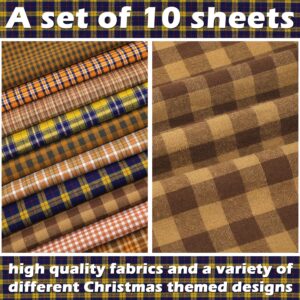 10 Pcs Fall Fabric 18 x 22 Inch Plaid Homespun Fabric Squares Precut Autumn Thanksgiving Fabric Bundle for Scrapbooking Cloth Sewing Handmade Bag DIY Craft, 10 Styles