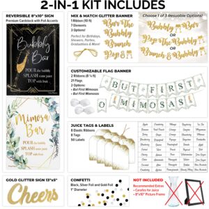 Champagne Bar Decorations Kit - Silver Gold Bubbly Bar Banner, Great Gatsby Bridal Shower Decorations Table Mimosa Sign Roaring 20s Theme Birthday Party Brunch Bachelorette New Years Eve Decor (Black)