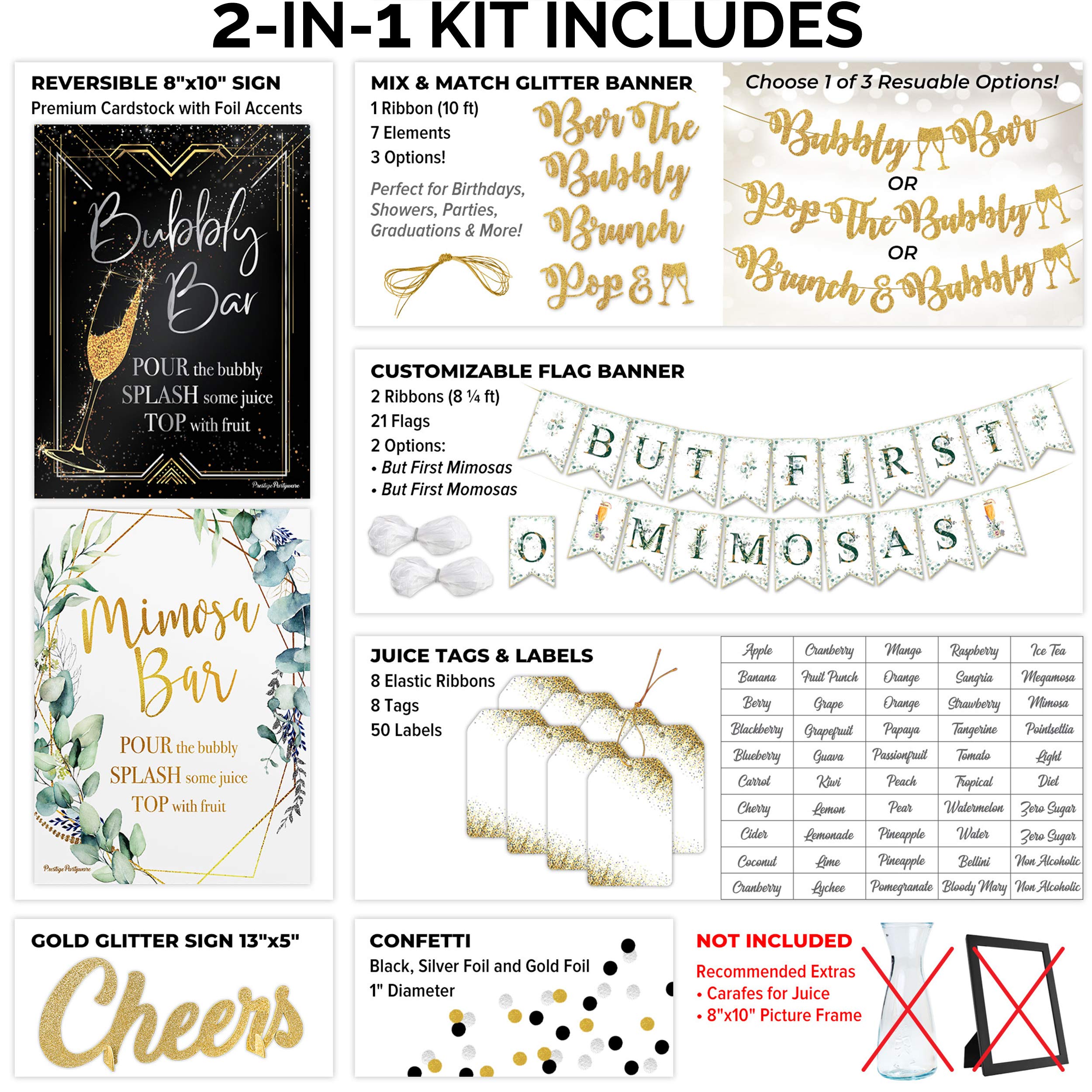 Champagne Bar Decorations Kit - Silver Gold Bubbly Bar Banner, Great Gatsby Bridal Shower Decorations Table Mimosa Sign Roaring 20s Theme Birthday Party Brunch Bachelorette New Years Eve Decor (Black)