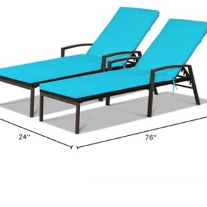 Almacén Blue 2PCS Soft Thick Cushion 5 Adjustable Backrest Position Outdoor Pool Side Chaise Lounge Chair Sunbed Lounger Recliner Durable Steel Frame Garden Patio Deck Balcony Poolside Beach Use