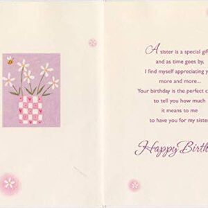 Designer Greetings Daisies in Pink and White Box with Shimmering White Sections Sister Birthday Card from Sister