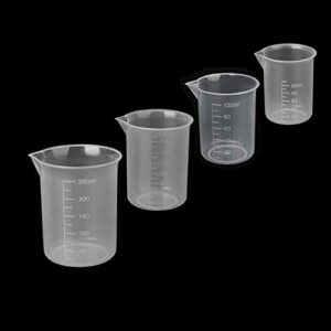 Plastic Graduated Beakers Transparent Lab Measuring Cup 50ml / 100ml /150ml /250ml Capacity 4Sizes Clear Plastic Liquid Cup Container for or Laboratory, Science Experiments