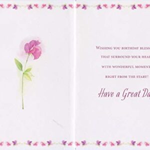 Designer Greetings Bless You and Keep You in His Care Red and Purple Flowers Religious Birthday Card