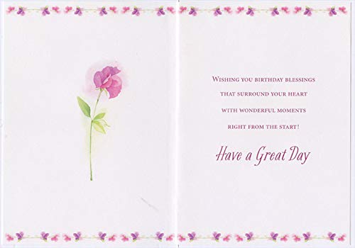 Designer Greetings Bless You and Keep You in His Care Red and Purple Flowers Religious Birthday Card