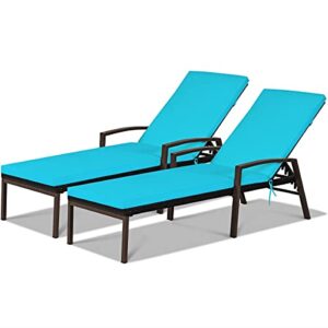 almacén blue 2pcs soft thick cushion 5 adjustable backrest position outdoor pool side chaise lounge chair sunbed lounger recliner durable steel frame garden patio deck balcony poolside beach use