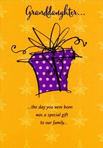 designer greetings purple gift with pink polka dots and black bow birthday card for granddaughter