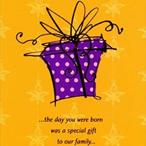 Designer Greetings Purple Gift with Pink Polka Dots and Black Bow Birthday Card for Granddaughter