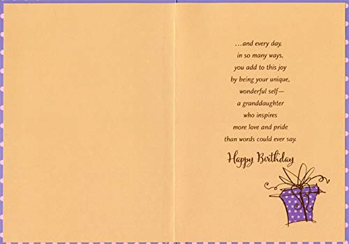 Designer Greetings Purple Gift with Pink Polka Dots and Black Bow Birthday Card for Granddaughter