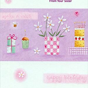 Designer Greetings Daisies in Pink and White Box with Shimmering White Sections Sister Birthday Card from Sister