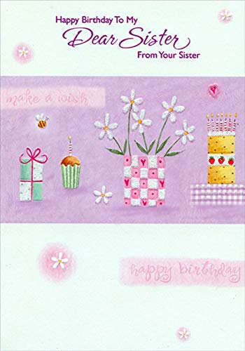 Designer Greetings Daisies in Pink and White Box with Shimmering White Sections Sister Birthday Card from Sister